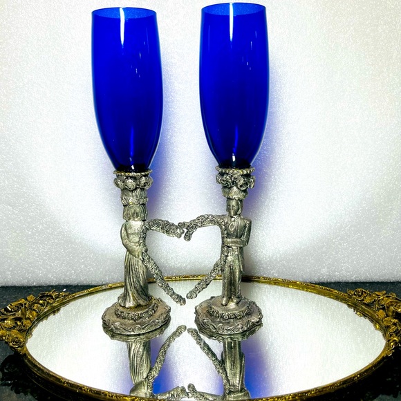 Accents | Vintage Ballena Bay Pewter Toasting Wedding Champagne Flutes ...